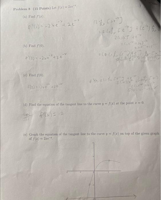Solved Problem 8 (15 Points) Let f(x)=2πe−2. (B) Find f′(x) | Chegg.com