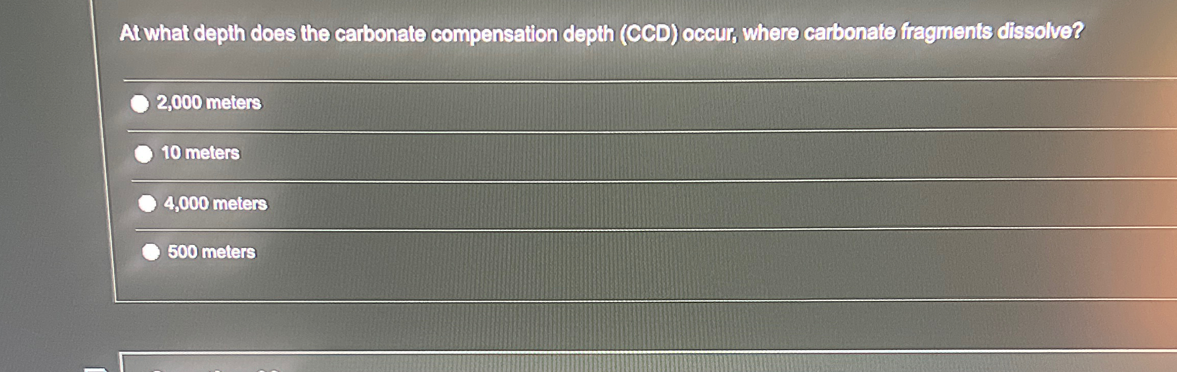 Solved At what depth does the carbonate compensation depth | Chegg.com