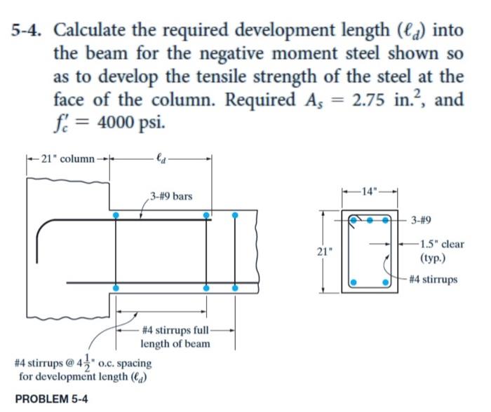 Solved 5-4. Calculate the required development length (ℓd) | Chegg.com