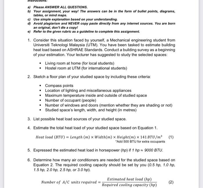 Solved a) Please ANSWER ALL QUESTIONS. b) Your assignment, | Chegg.com