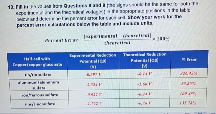 Solved 11. Considering the theoretical voltage as well as | Chegg.com