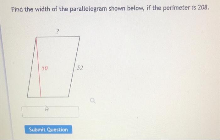 Solved Find the width of the parallelogram shown below, if | Chegg.com