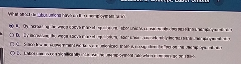 Solved What effect do labor unions have on the unemployment | Chegg.com