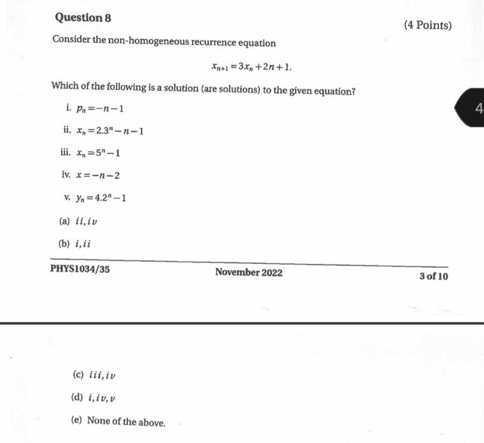 Solved Consider The Non Homogeneous Recurrence Equation