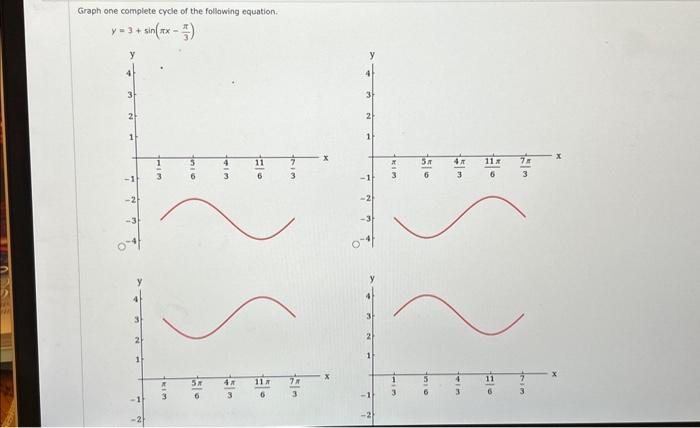 Solved Graph one complete cycle of the following equation. | Chegg.com Solved Graph one complete cycle of the following equation. | Chegg.com