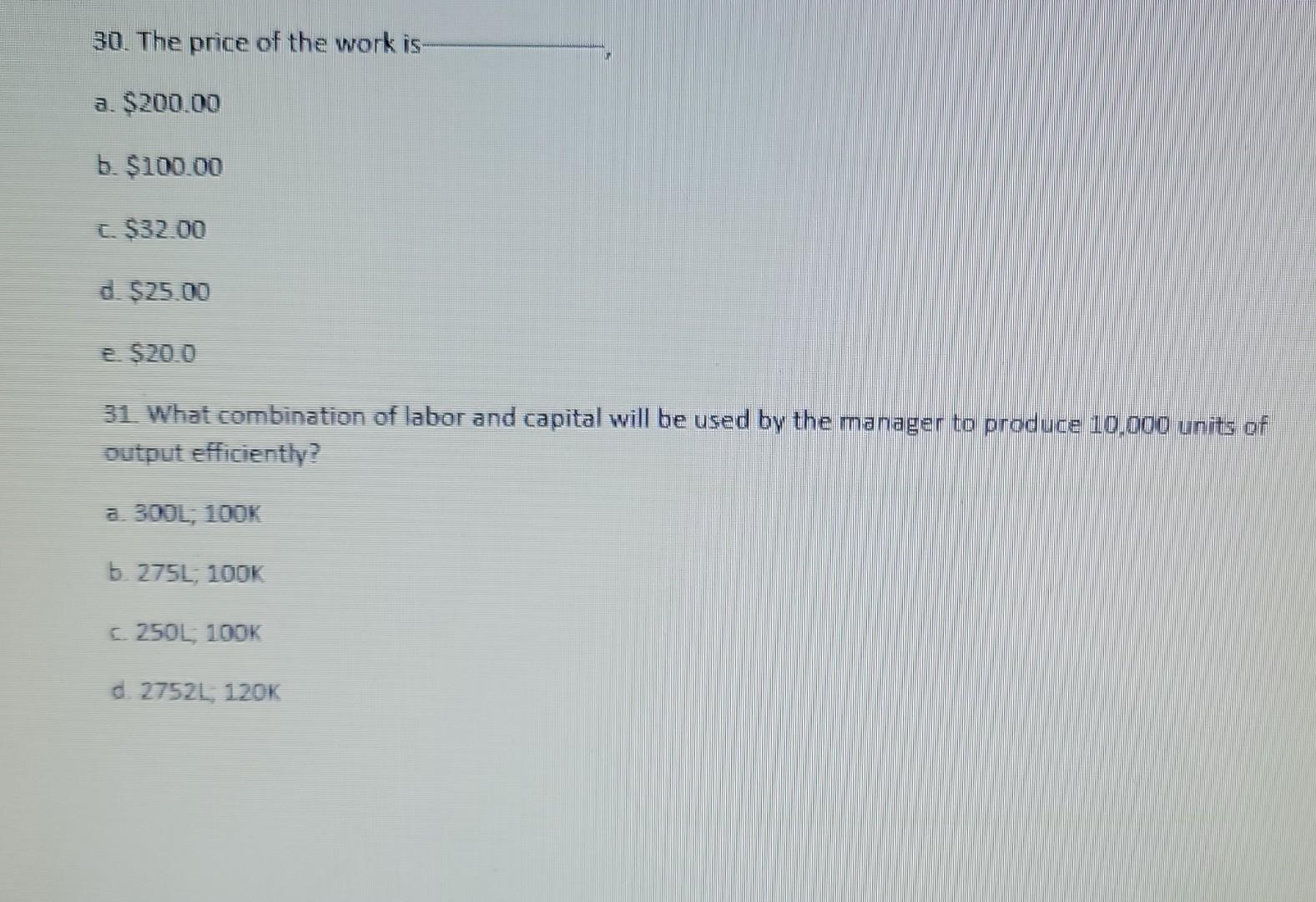 Solved In the graph below the price of capital is $500 per | Chegg.com