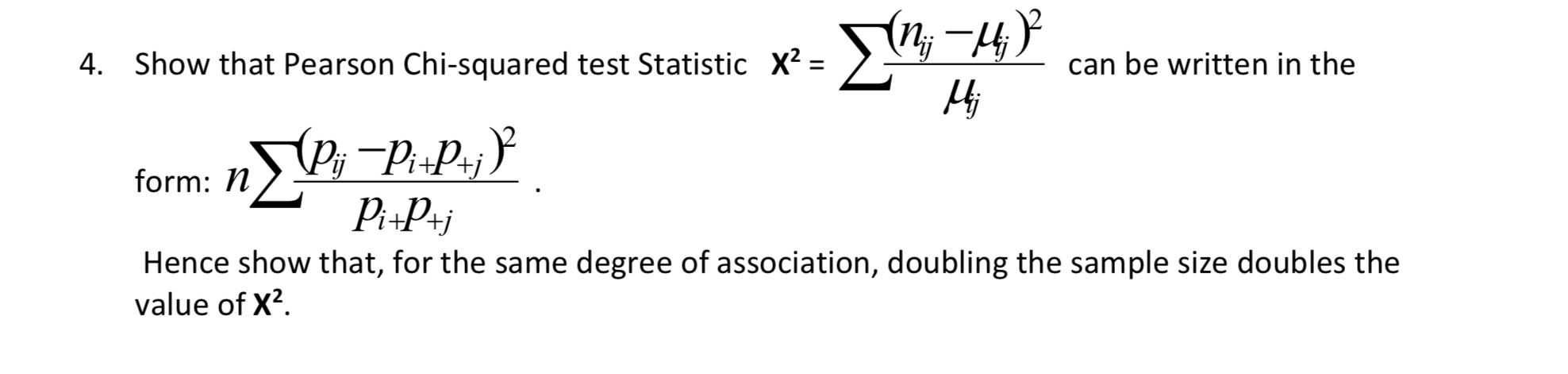 Show that Pearson Chi-squared test Statistic | Chegg.com