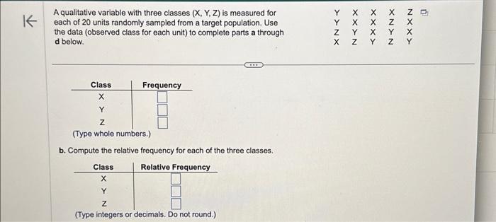 Solved A qualitative variable with three classes (X,Y,Z) is | Chegg.com