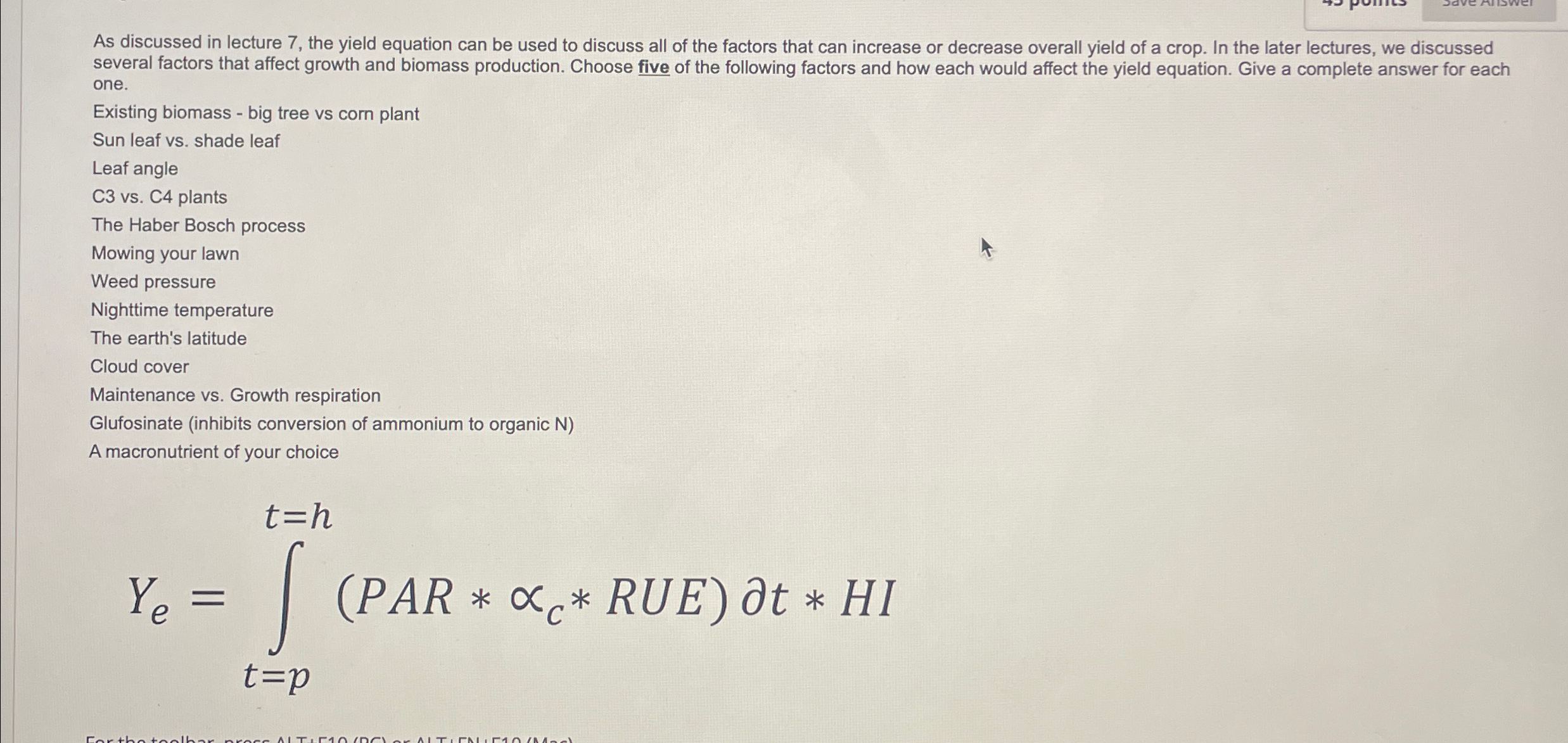 Solved As discussed in lecture 7, ﻿the yield equation can be | Chegg.com