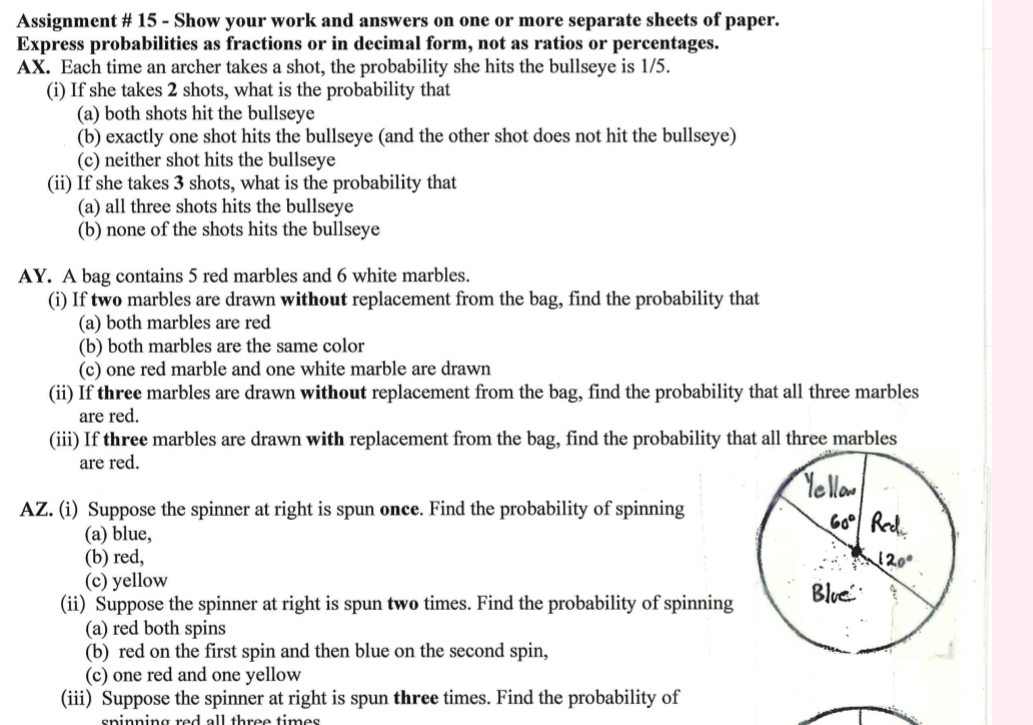 Solved Assignment # 15 - ﻿Show your work and answers on one | Chegg.com