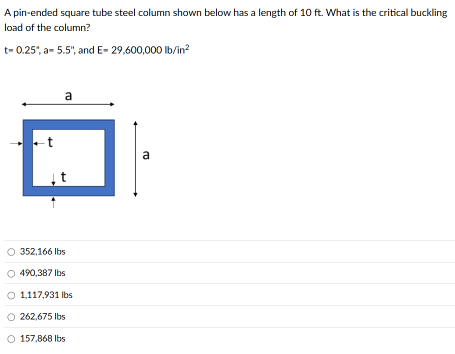 Solved by an EXPERT A pin-ended square tube steel column shown below ...