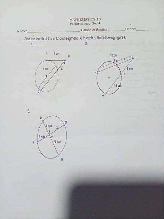 Solved Name: MATHEMATICS 10 Performance No. 4 Grade & | Chegg.com