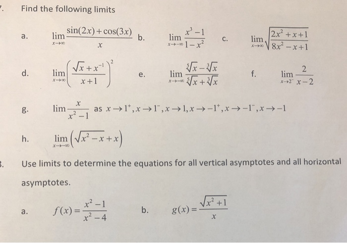 Solved Find the following limits sin(2x) + cos(3x) lim C. | Chegg.com
