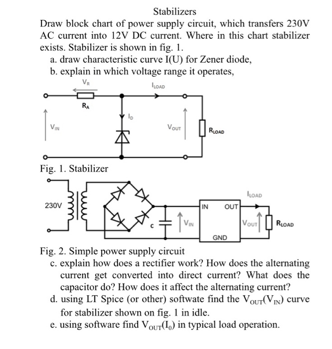 Stabilizers Draw block chart of power supply circuit, | Chegg.com