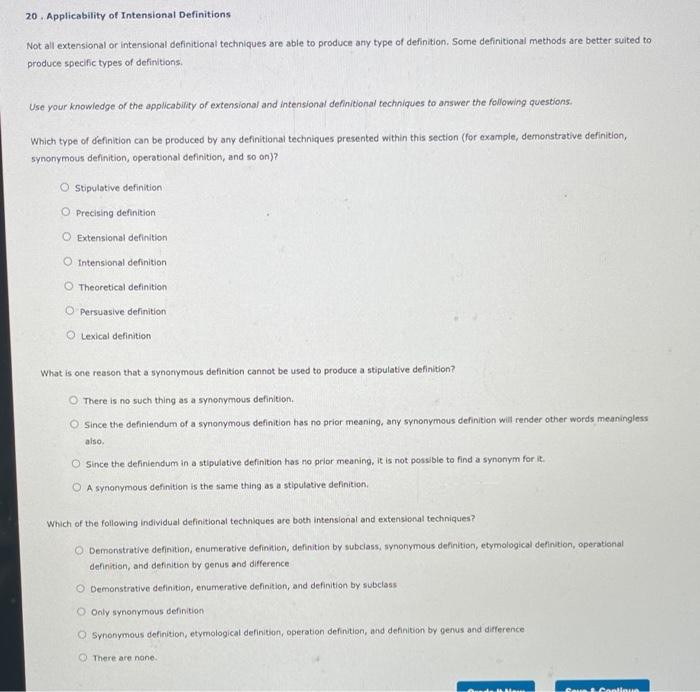 Solved 20. Applicability of Intensional Definitions Not all | Chegg.com