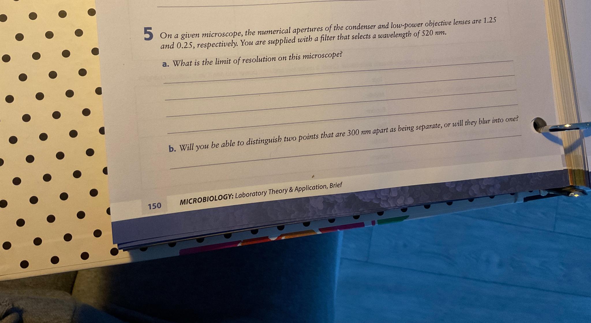 Solved 5 ﻿On a given microscope, the numerical apertures of | Chegg.com