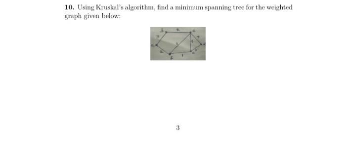 Solved 10. Using Kruskal's algorithm, find a minimum | Chegg.com