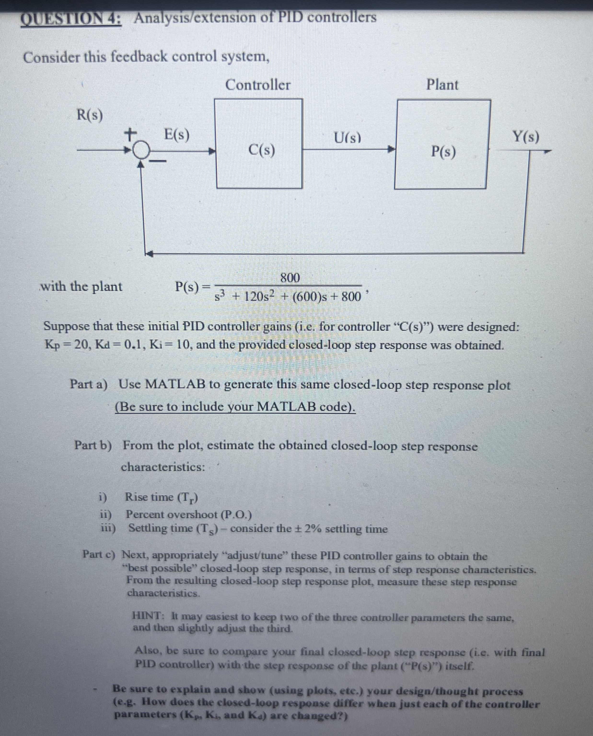 Solved QUESTION 4: Analysis extension of PID | Chegg.com