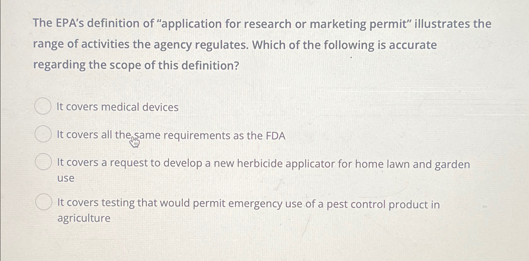 Solved The EPA's definition of "application for research or | Chegg.com