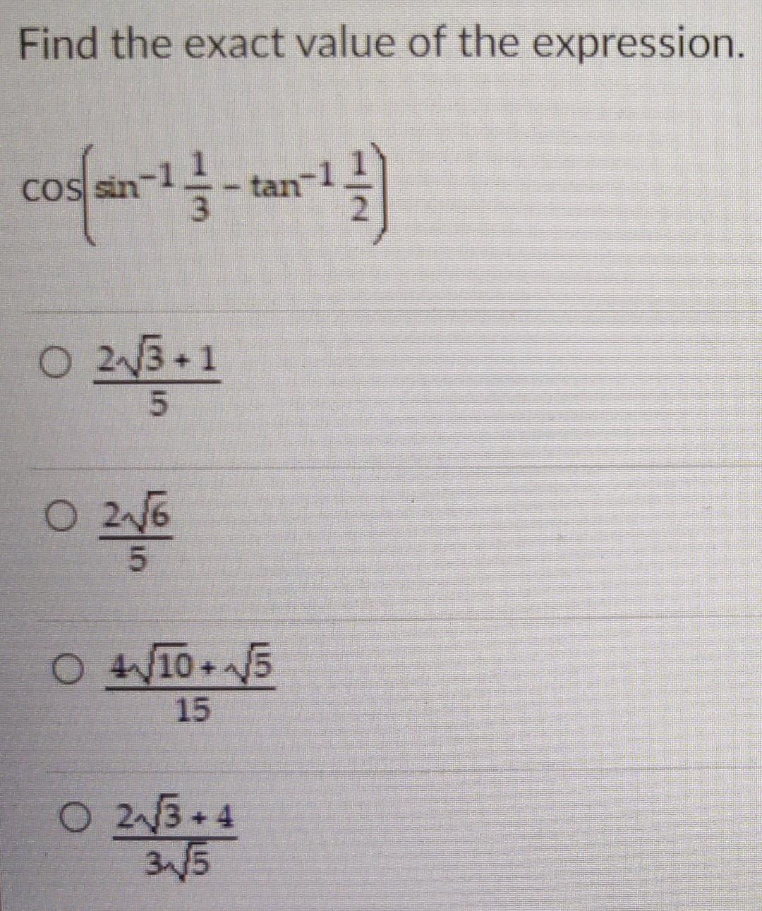 Solved Find the exact value of the expression. | Chegg.com