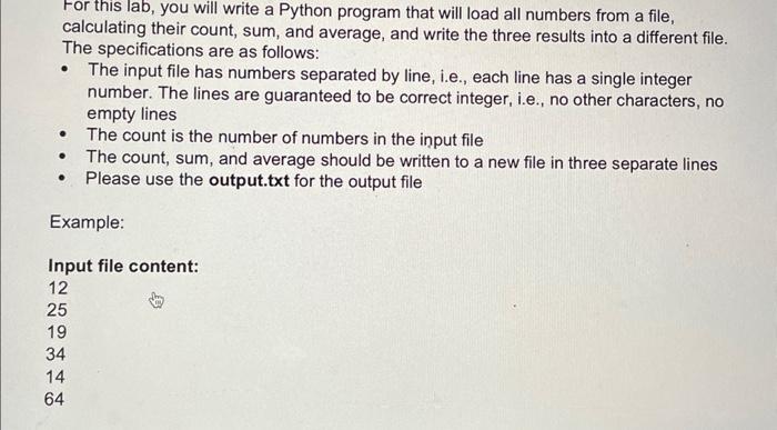 Solved For this lab, you will write a Python program that | Chegg.com