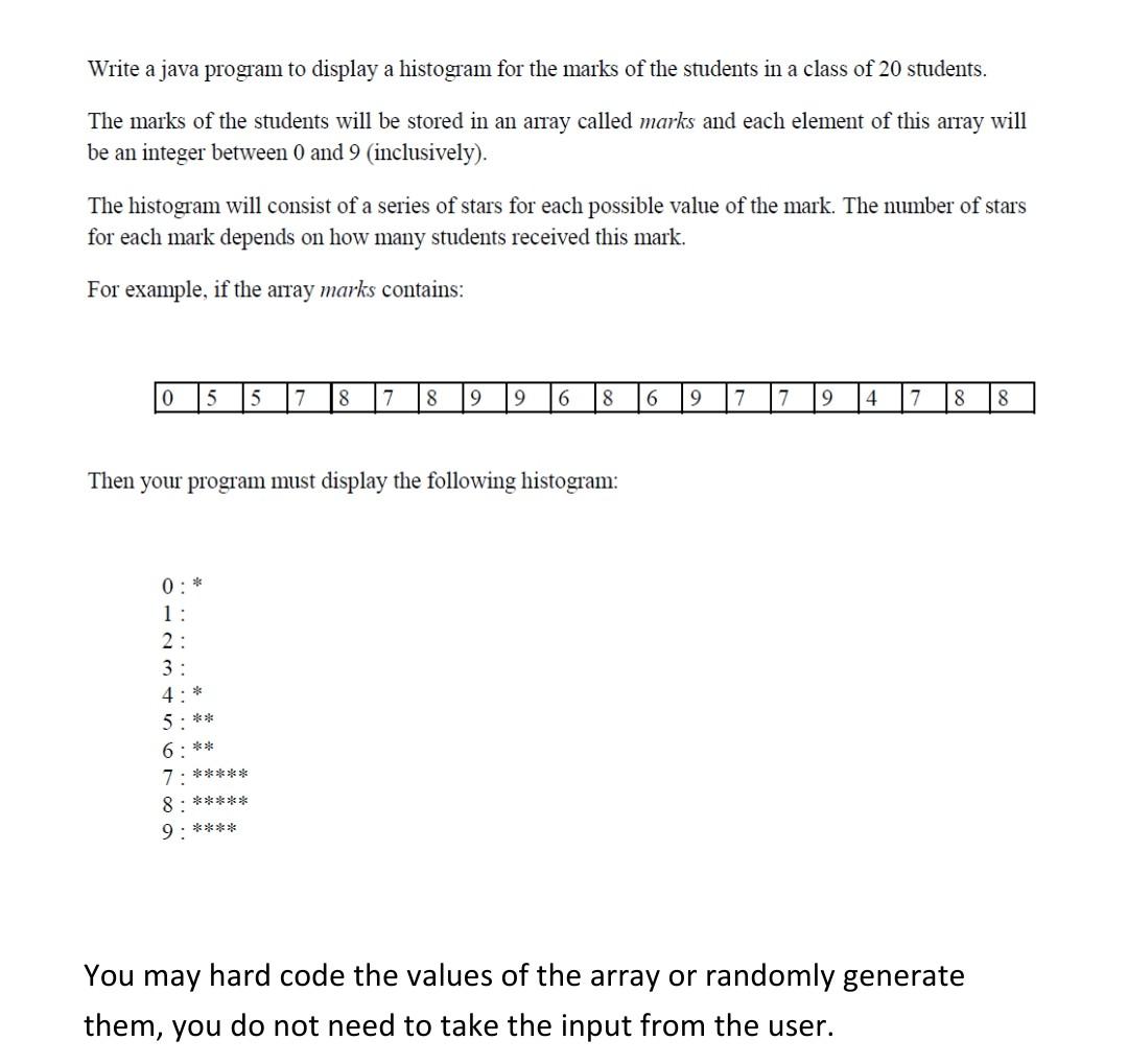 Solved Write a java program to display a histogram for the | Chegg.com