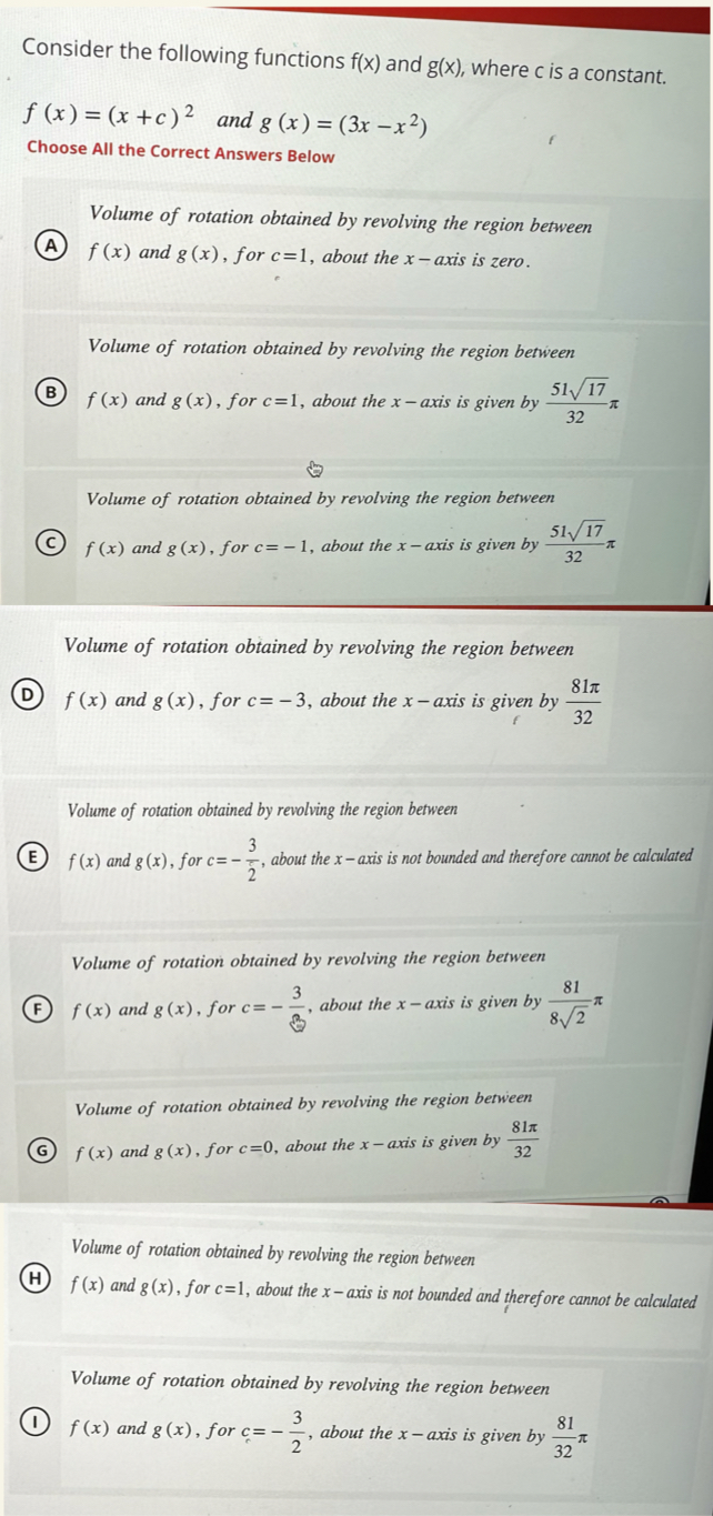 Solved Volume of rotation obtained by revolving the region | Chegg.com
