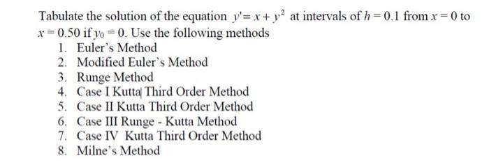NUMERICAL DIFFERENTIAL EQUATION Tabulate the solution | Chegg.com