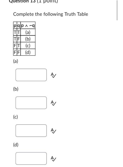 Solved Question 14 (1 point) Complete the following Truth | Chegg.com Solved Question 14 (1 point) Complete the following Truth | Chegg.com