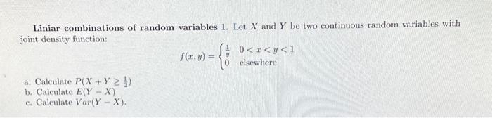 Solved Liniar combinations of random variables 1 . Let X and | Chegg.com