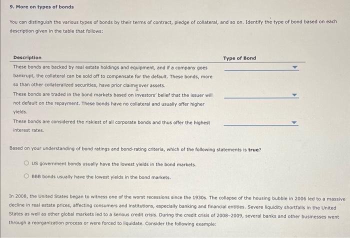 Solved 9. More on types of bonds You can distinguish the | Chegg.com