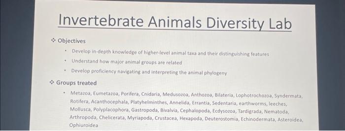 Solved Invertebrate Animals Diversity Lab ∴ Objectives - | Chegg.com