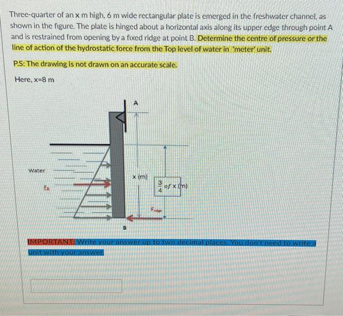 Solved Three-quarter of an ×m high, 6 m wide rectangular | Chegg.com