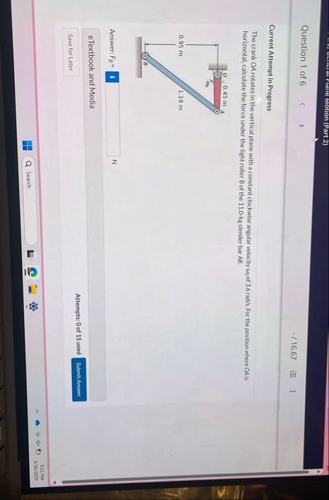 Solved rame motion (Part 2)Question 1 ﻿of 6/ 16.67Current | Chegg.com