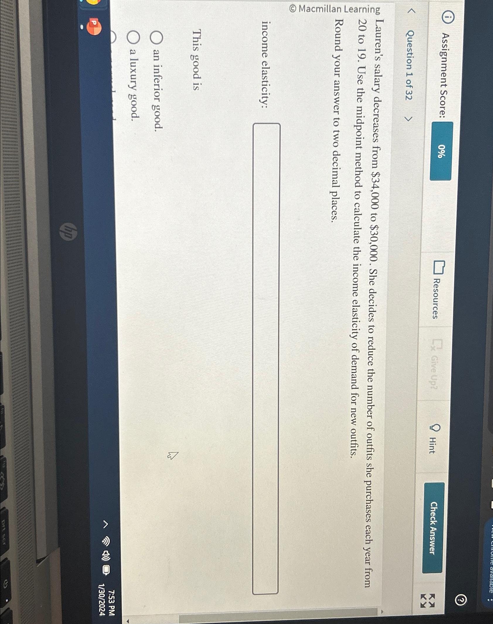 Solved Assignment Score:ResourcesGive Up?HintQuestion 1 ﻿of | Chegg.com