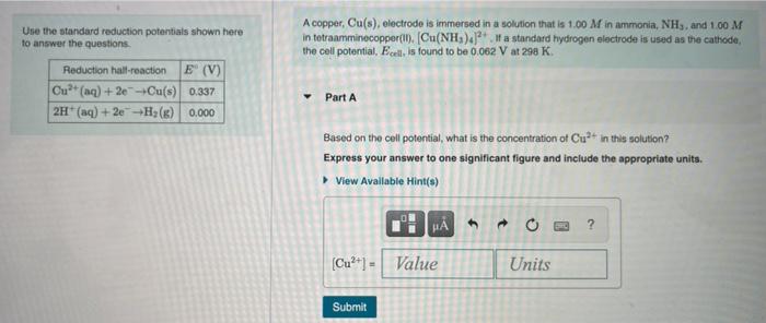 Solved Use the standard reduction potentials shown here A | Chegg.com