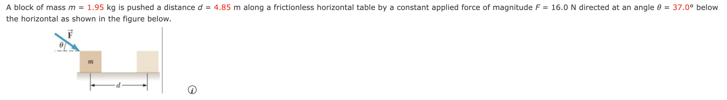 Solved A block of mass m = 1.95 ﻿kg is pushed a distance d | Chegg.com