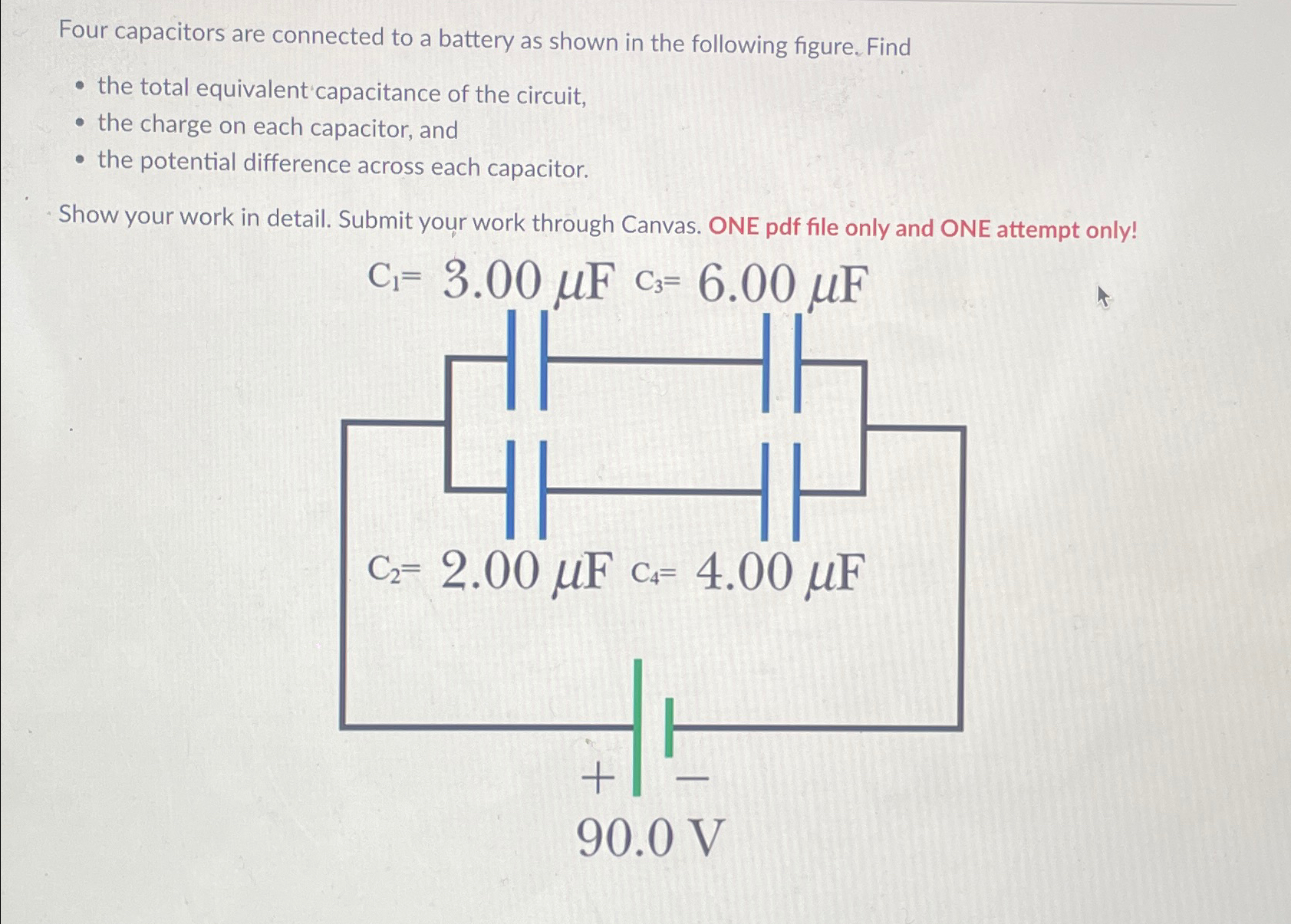 Solved Four capacitors are connected to a battery as shown | Chegg.com