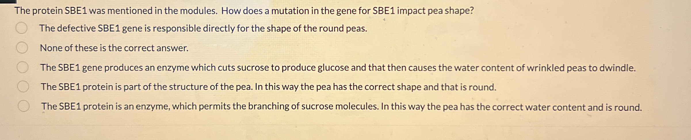 Solved The protein SBE1 ﻿was mentioned in the modules. How | Chegg.com