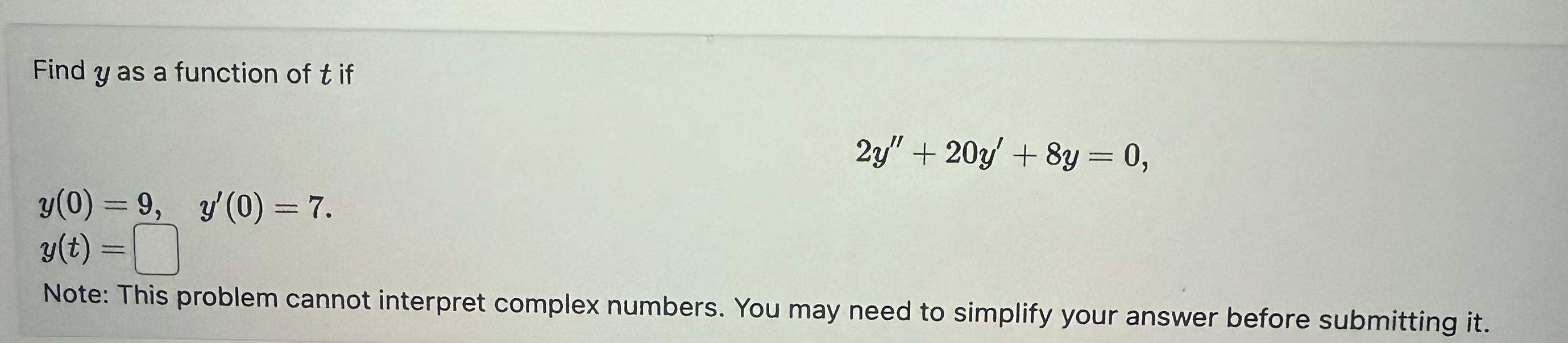 Solved Find y ﻿as a function of t | Chegg.com