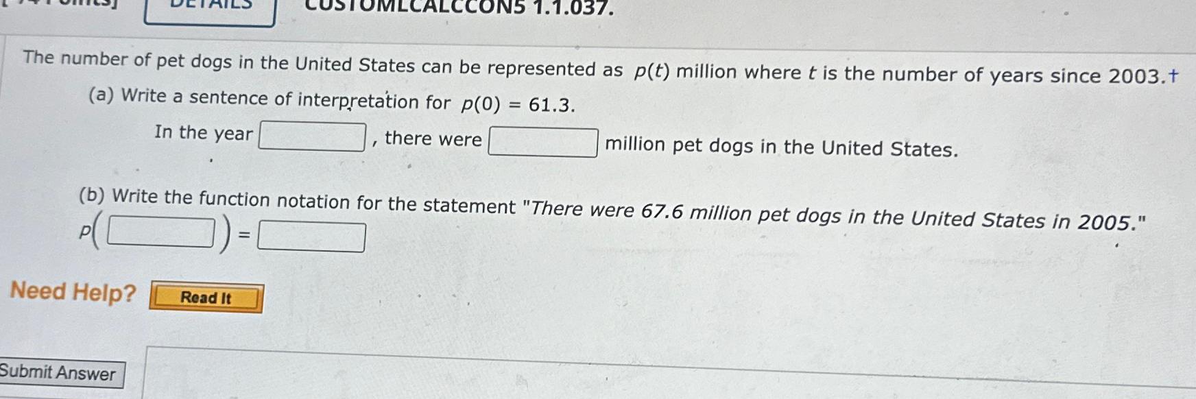 Solved The number of pet dogs in the United States can be | Chegg.com