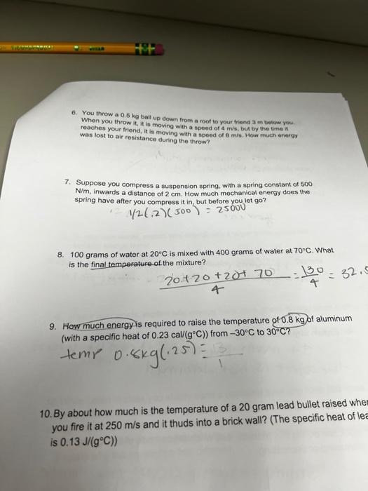 Solved 6. You throw a 0.5 kg ball up down from a root to | Chegg.com