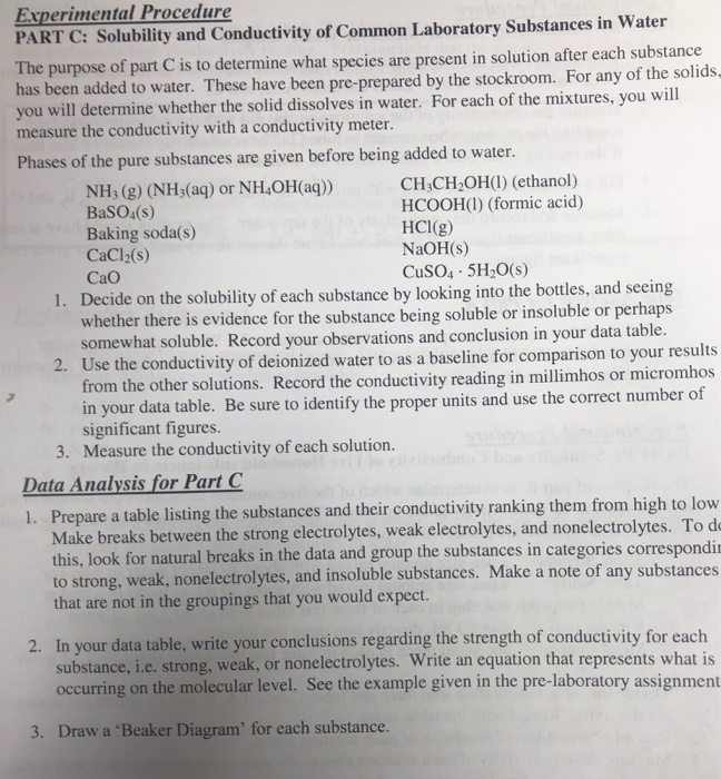 Experimental Procedure PART C: Solubility and | Chegg.com