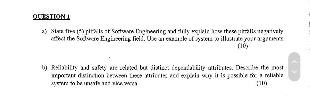Solved a) State five (5) pitfalls of Software Engineering | Chegg.com