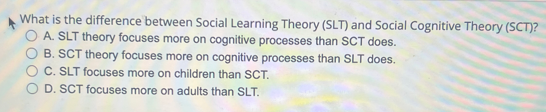 Solved What is the difference between Social Learning Theory | Chegg.com