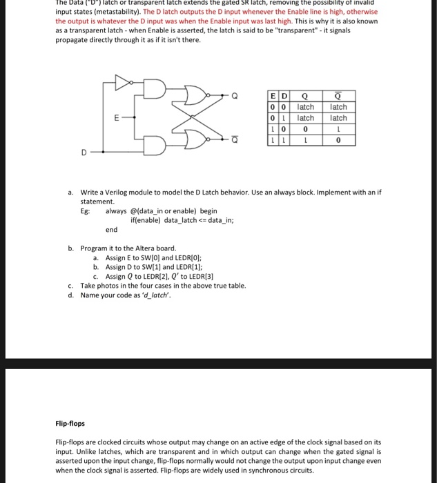 Solved The Bata("0") latch or transparent latch extends the | Chegg.com