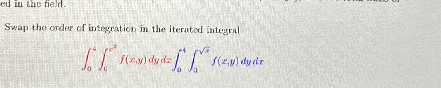 Solved Swap the order of integration in the iterated | Chegg.com