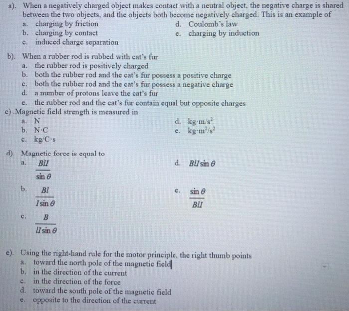 Solved a a). When a negatively charged object makes contact | Chegg.com
