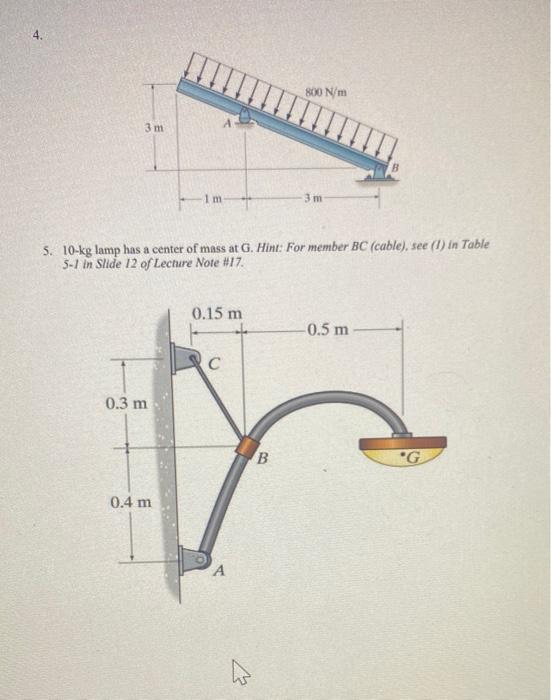 Solved 5. 10-kg lamp has a center of mass at G. Hint: For | Chegg.com