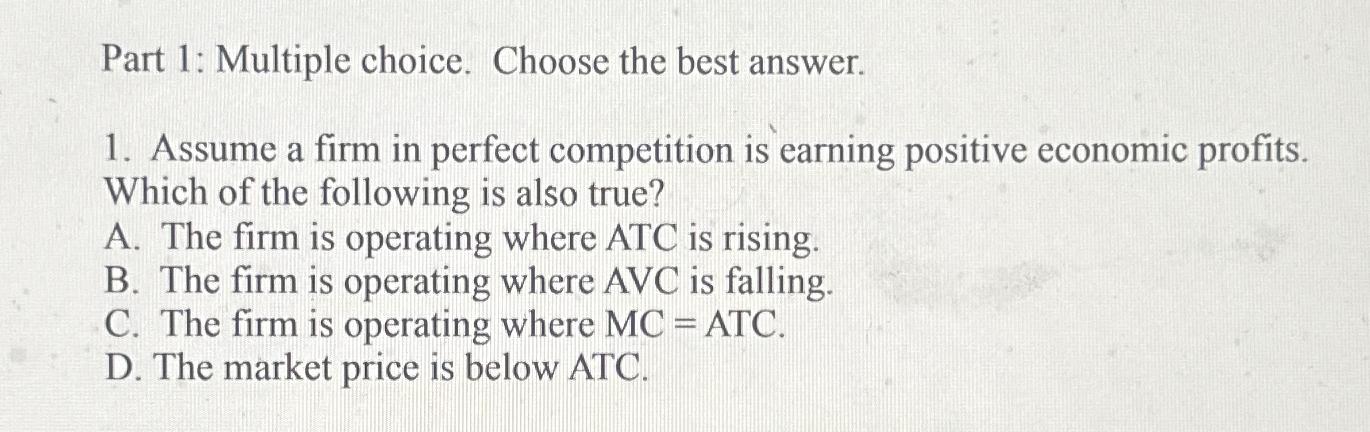 Solved Part 1: Multiple choice. Choose the best | Chegg.com